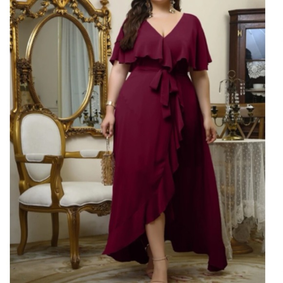 Dresses | Luxe Plus Size Belted Wrap Chiffon Maxi Patty Evening Formal ...
